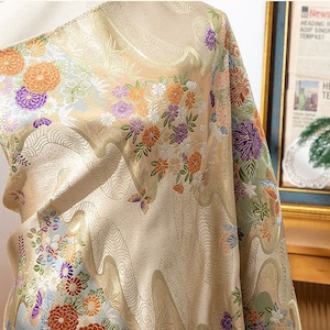 59"w Japanese Classic Pattern, Nishijin Weaving Gold Flower River ...
