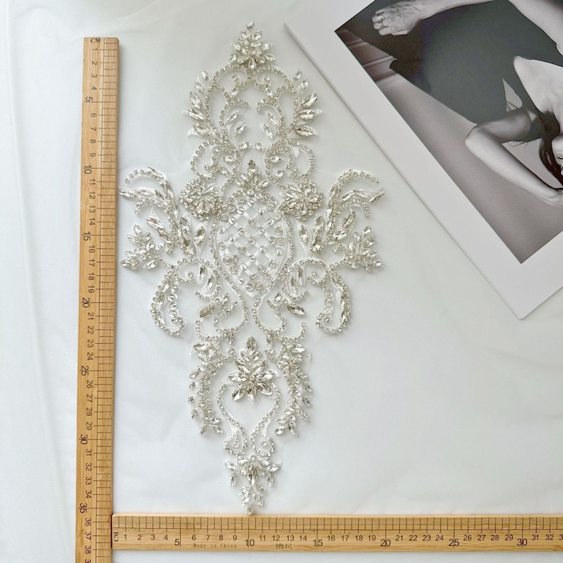 Silver Rhinestone Applique Patch | Handmade Crystal Beaded ...