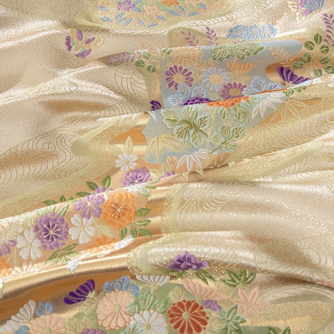 59"w Japanese Classic Pattern, Nishijin Weaving Gold Flower River ...