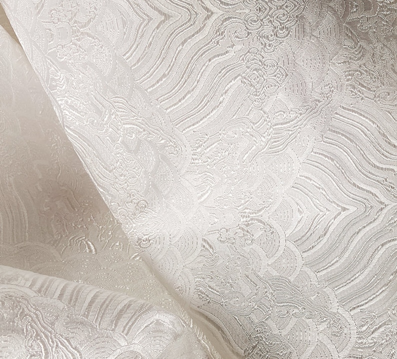 White Metallic Silk Brocade Fabric: Traditional Upholstery Sewing ...
