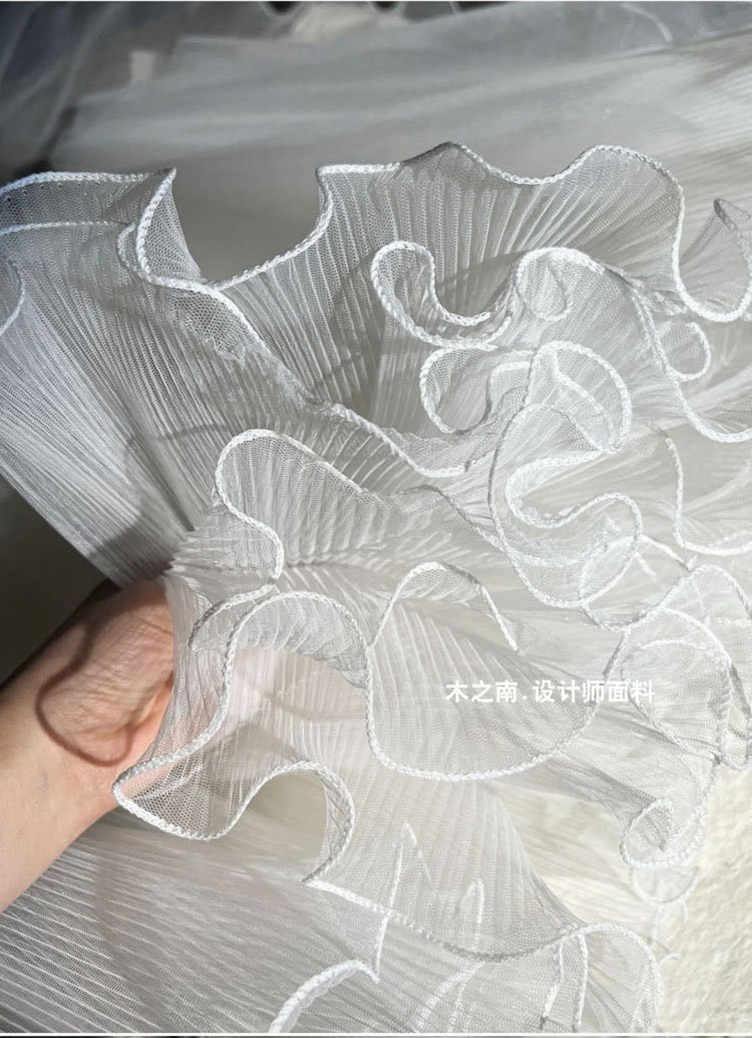 White Pleated Ruffle Organza Fabric: 3D Folds, Stiff Texture, 20"w - Etsy