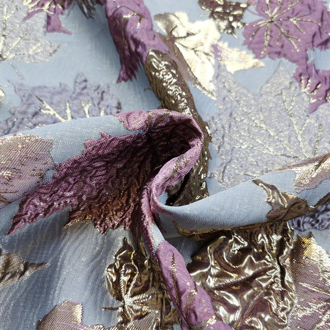 Gold Embossed Maple Leaf Jacquard Fabric: 55" Wide, Prom Dress ...