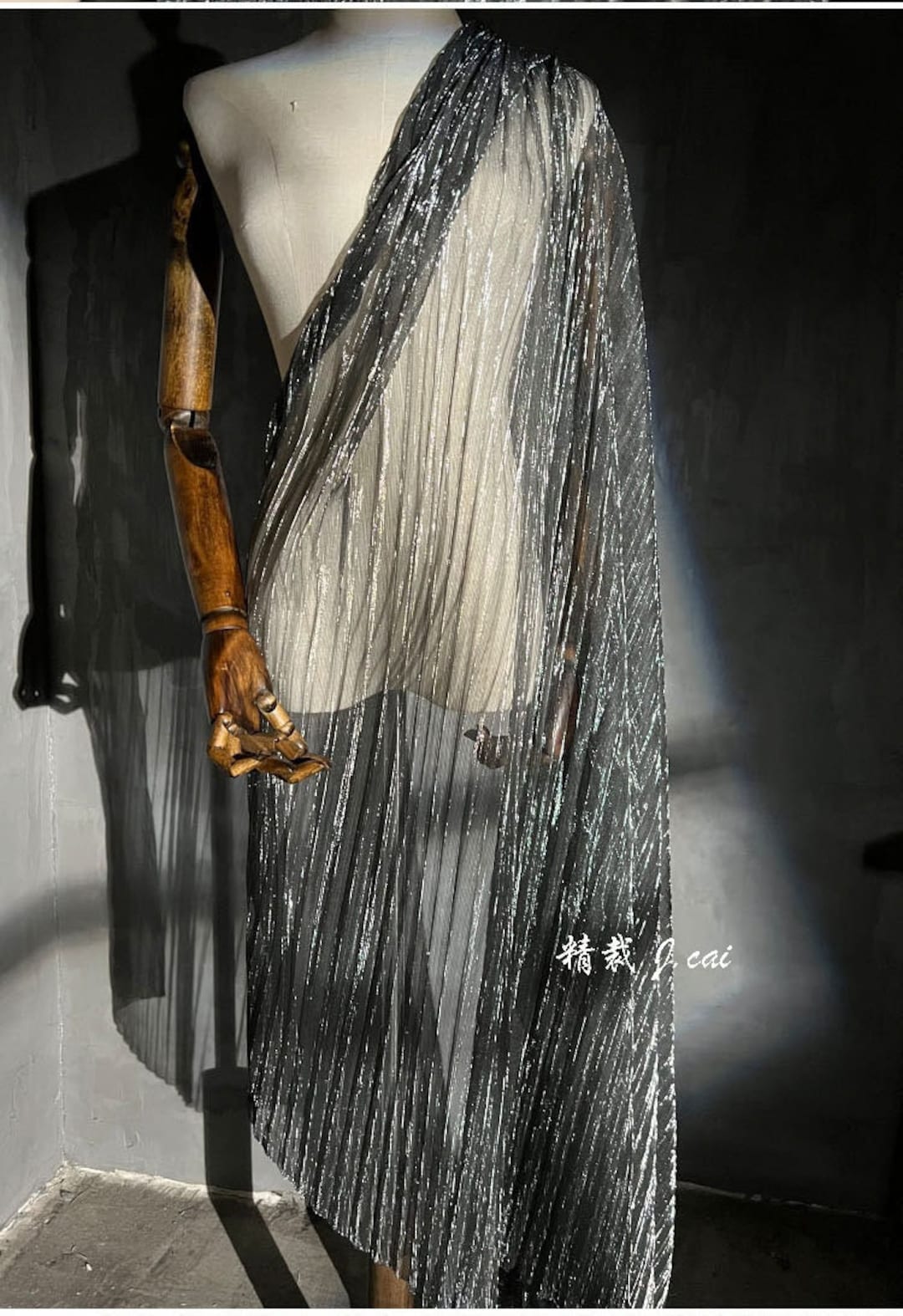 Sheer Laser Glitter Pleated Shiny Mesh Fabric, 59"w, Designer Fabric ...