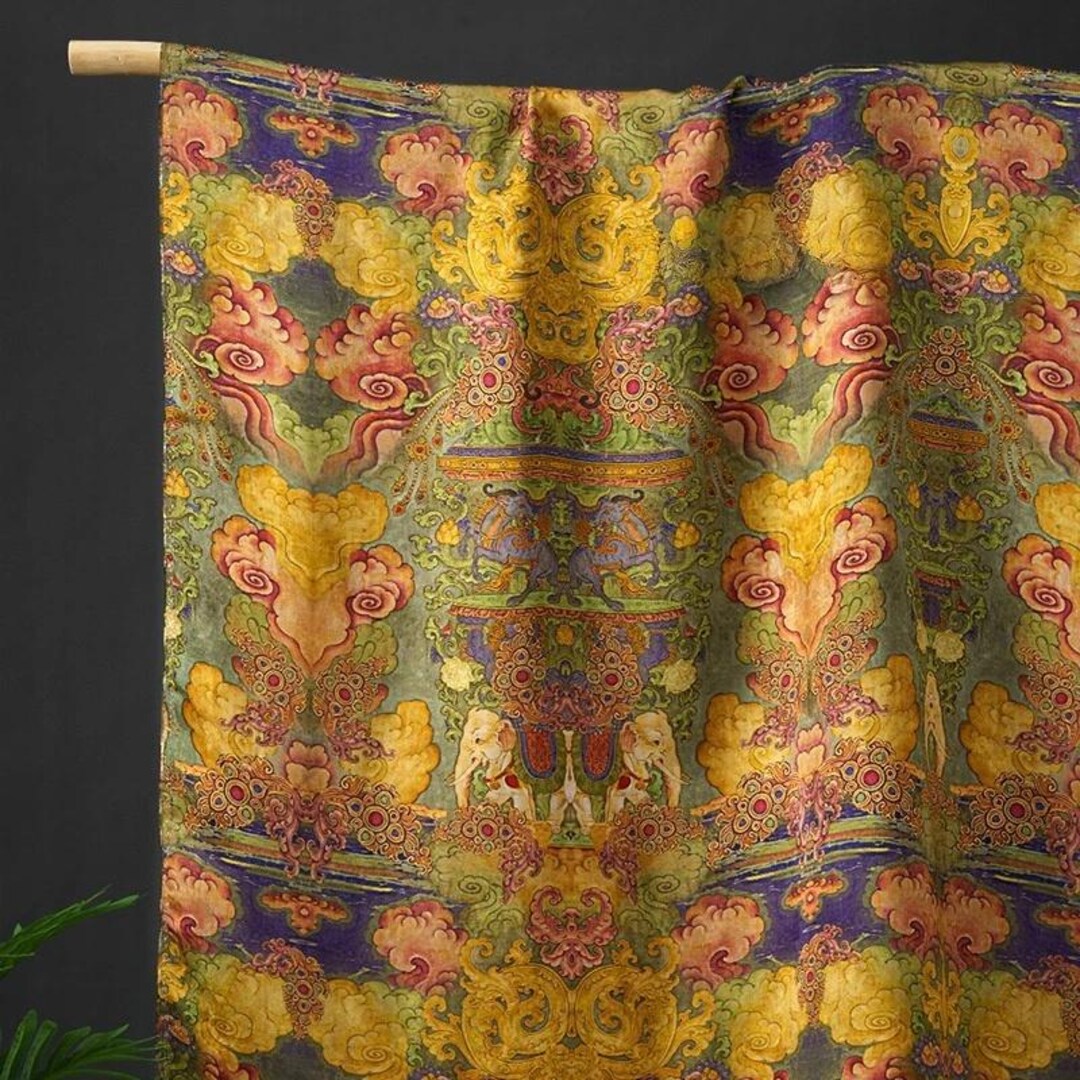 Elephant Pattern Shantung Fabric: 55"w Rayon Upholstery, Costume, Scarf ...