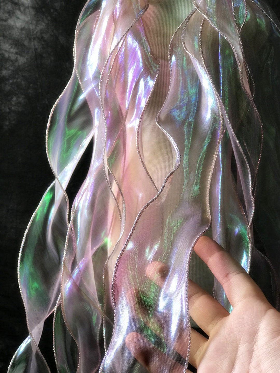 7cm Wide Water Ripple Ruffles Mermaid Bright 3D Lace Transparent Yarn ...