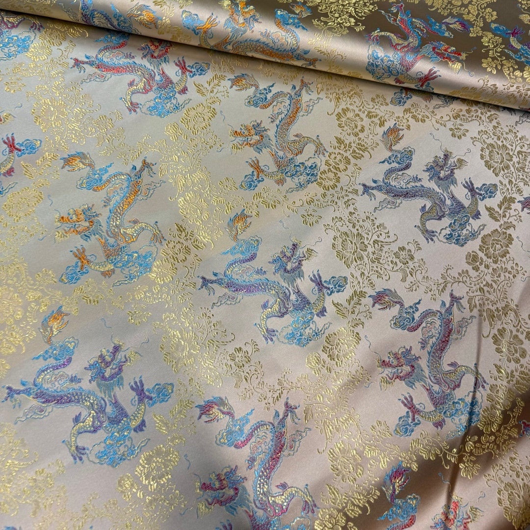 Silk Brocade Fabric: Big Dragon Design, 59" Wide, Upholstery & Costume ...