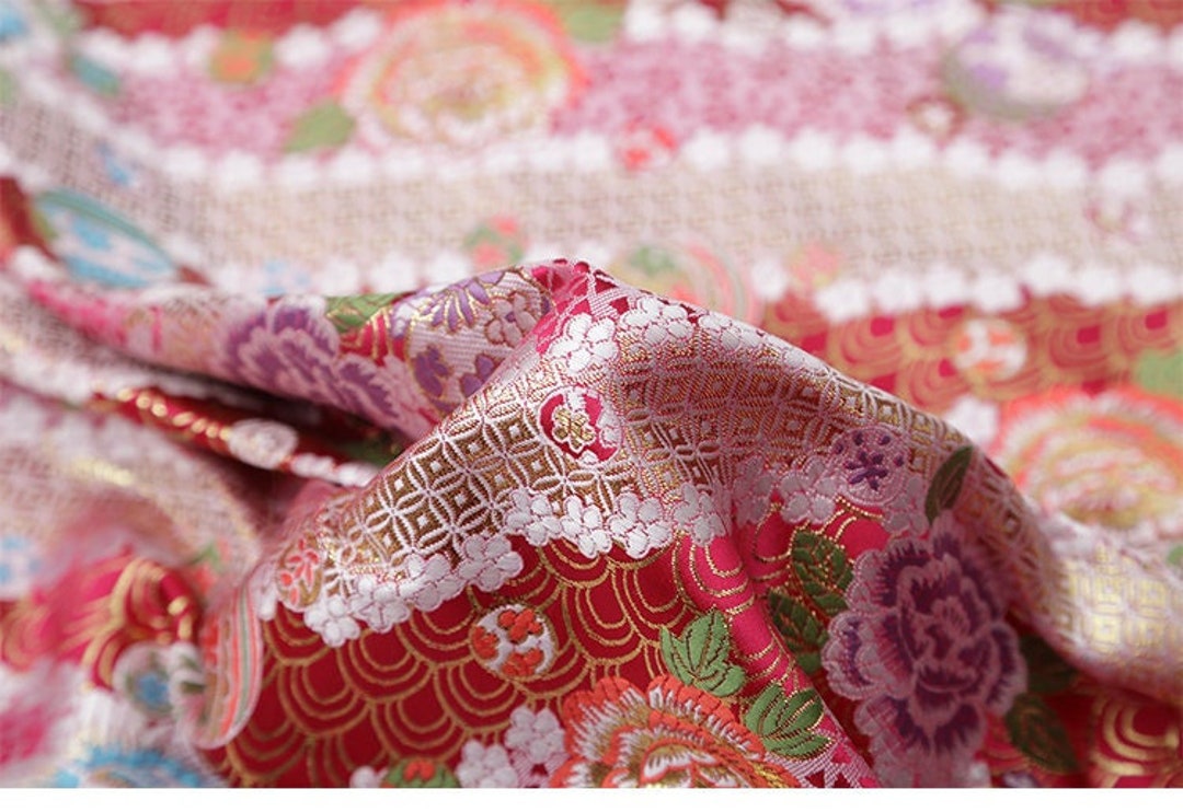 29.5” Width Japanese Fabric, Japanese Cherry Blossom Kinran Fabric Silk ...