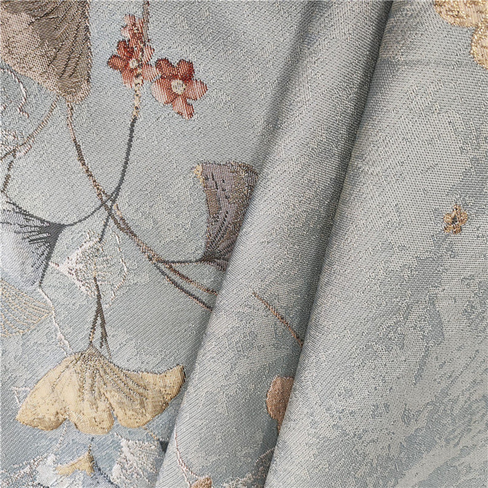 Ginkgo Pattern Jacquard Satin Fabric: Costume, Upholstery, Sewing (55"w ...