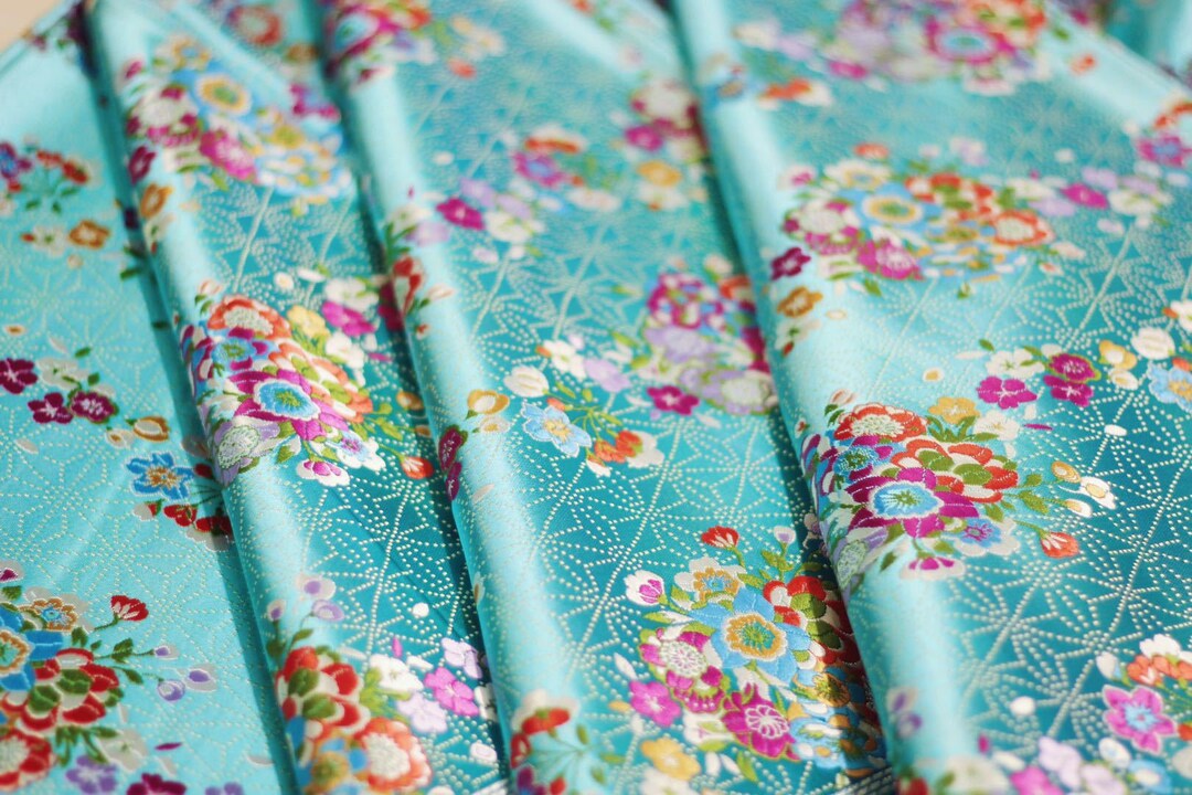 Floral Brocade Fabric: Turquoise Silk Rayon Jacquard - by the Meter - Etsy