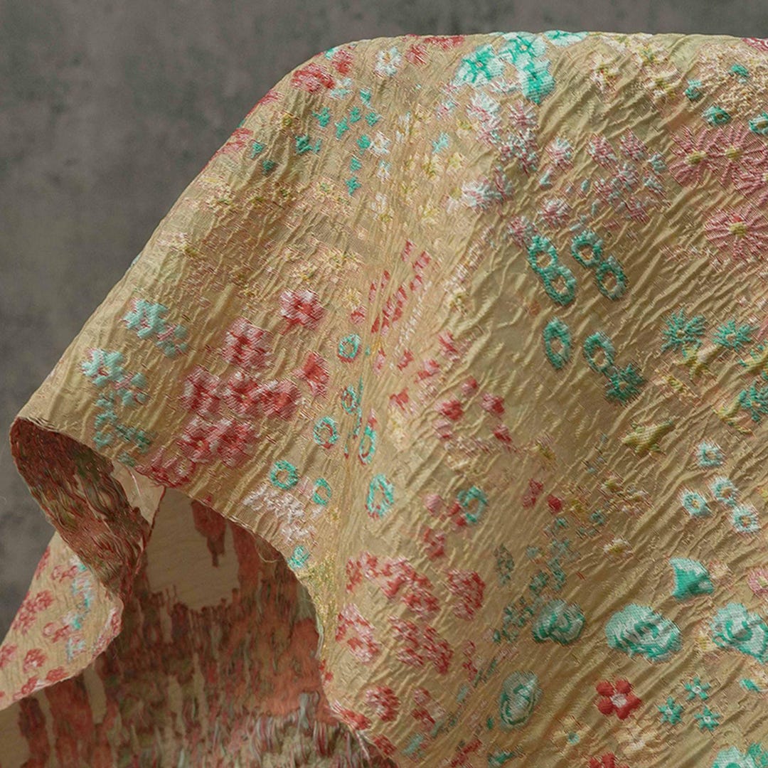 Blue Pink Jacquard Woven Fabric: 3D Embossed Flower Pattern, 57" Wide ...