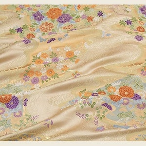 59"w Japanese Classic Pattern, Nishijin Weaving Gold Flower River ...