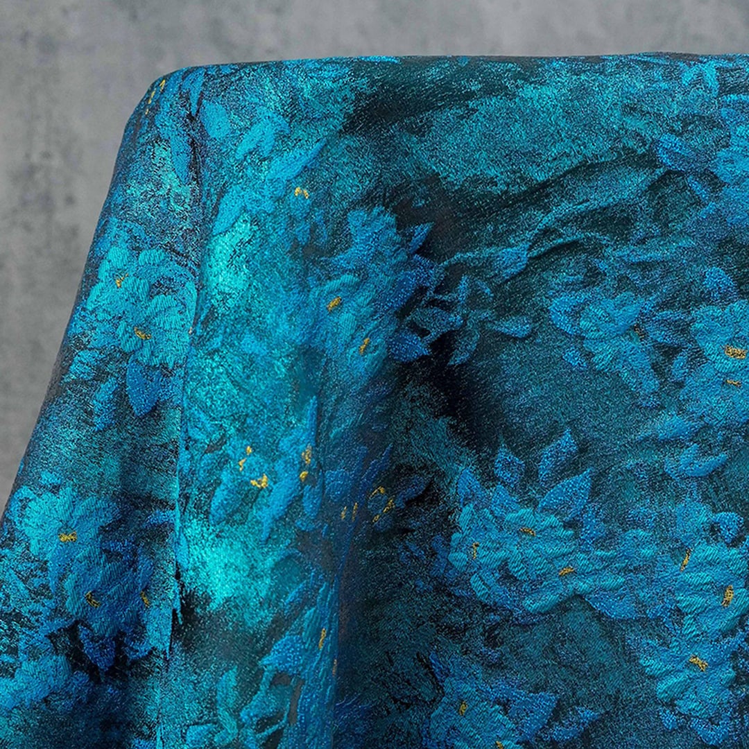 Embossed Floral Jacquard Fabric: Pastoral Teal & Green Colorwoven (63 ...