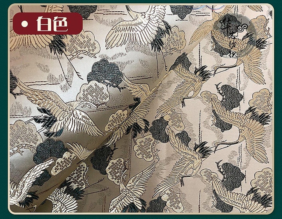 Crane Brocade Fabric: Colorful Asian Decor Fabric by the Meter - Etsy