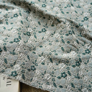 Jade Green Jacquard White Embossed 3D Bubble Fabric, Flower Design, 60 ...