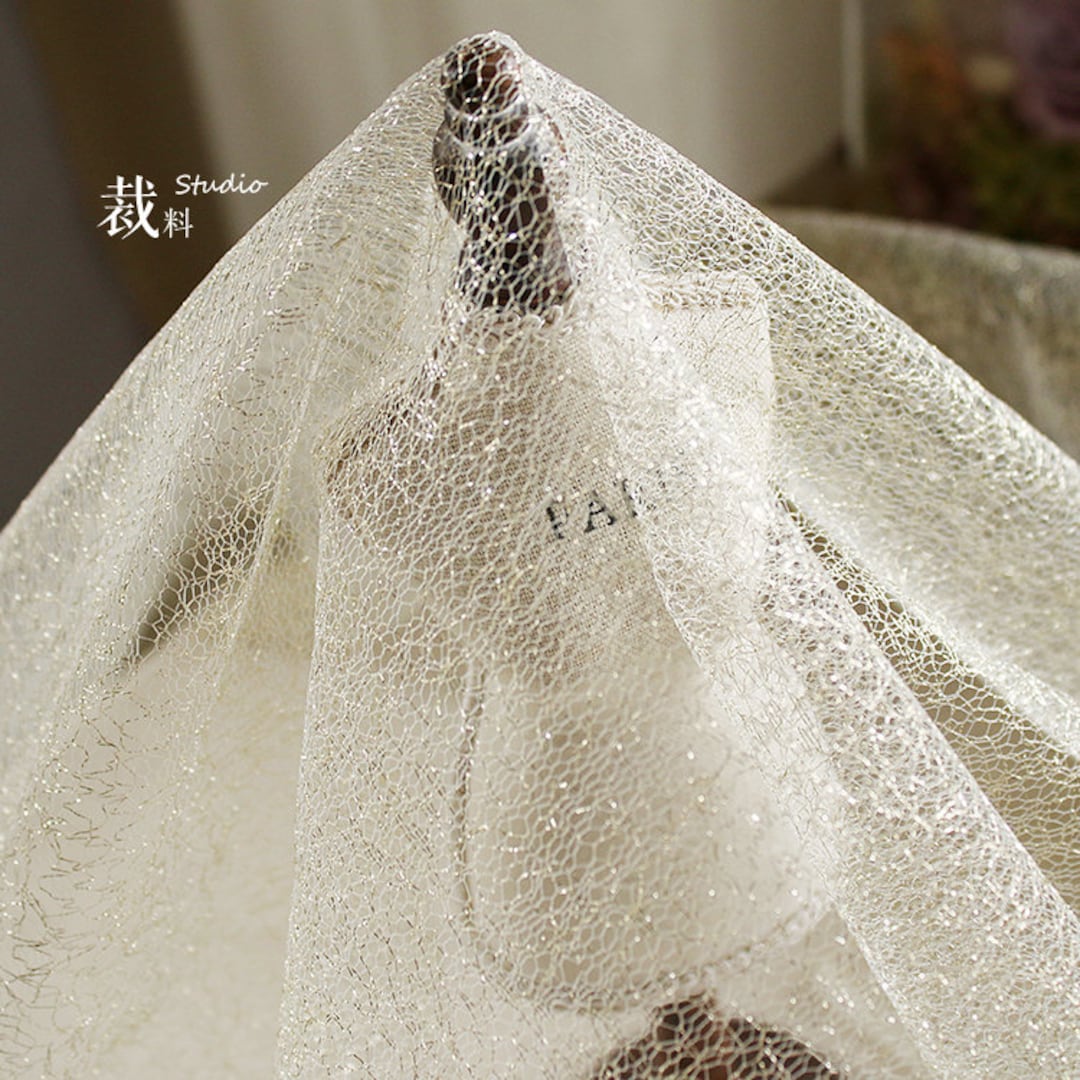 59"w Mesh See-through Wedding Fabric, Irregular Glitter Designer Sewing ...