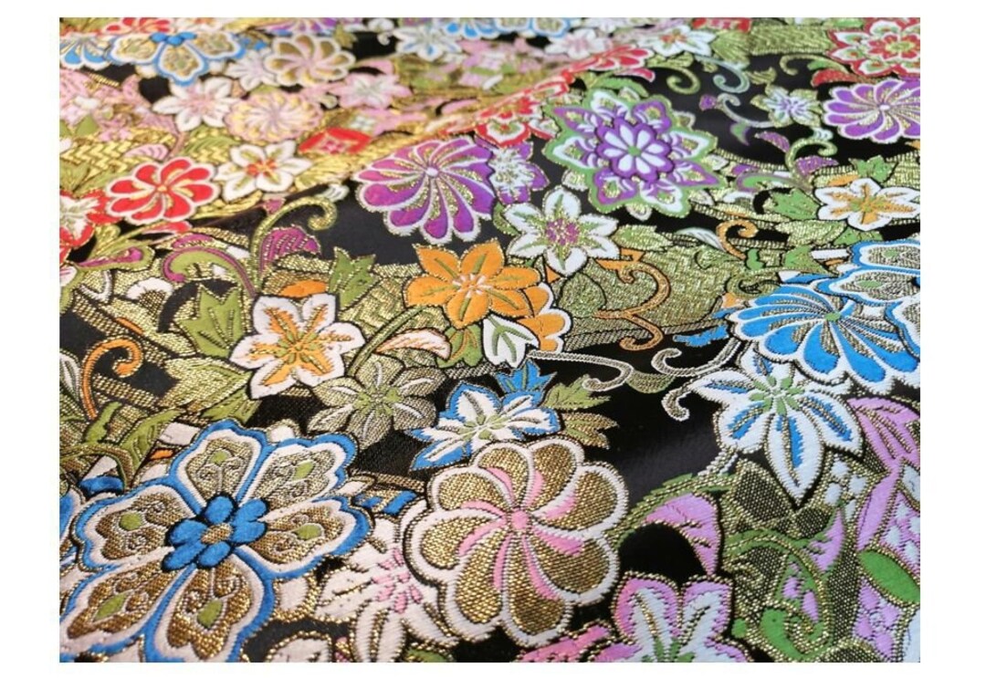 29.5" Width Nishijin Japanese Flower Fabric, Modern Japanese Jacquard ...