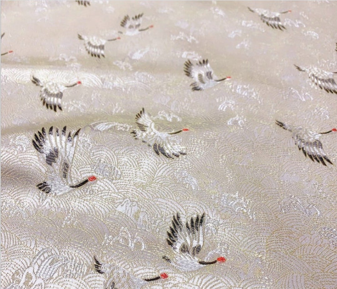 Crane Pattern Jacquard Brocade Fabric: Silk Rayon Blend - Etsy