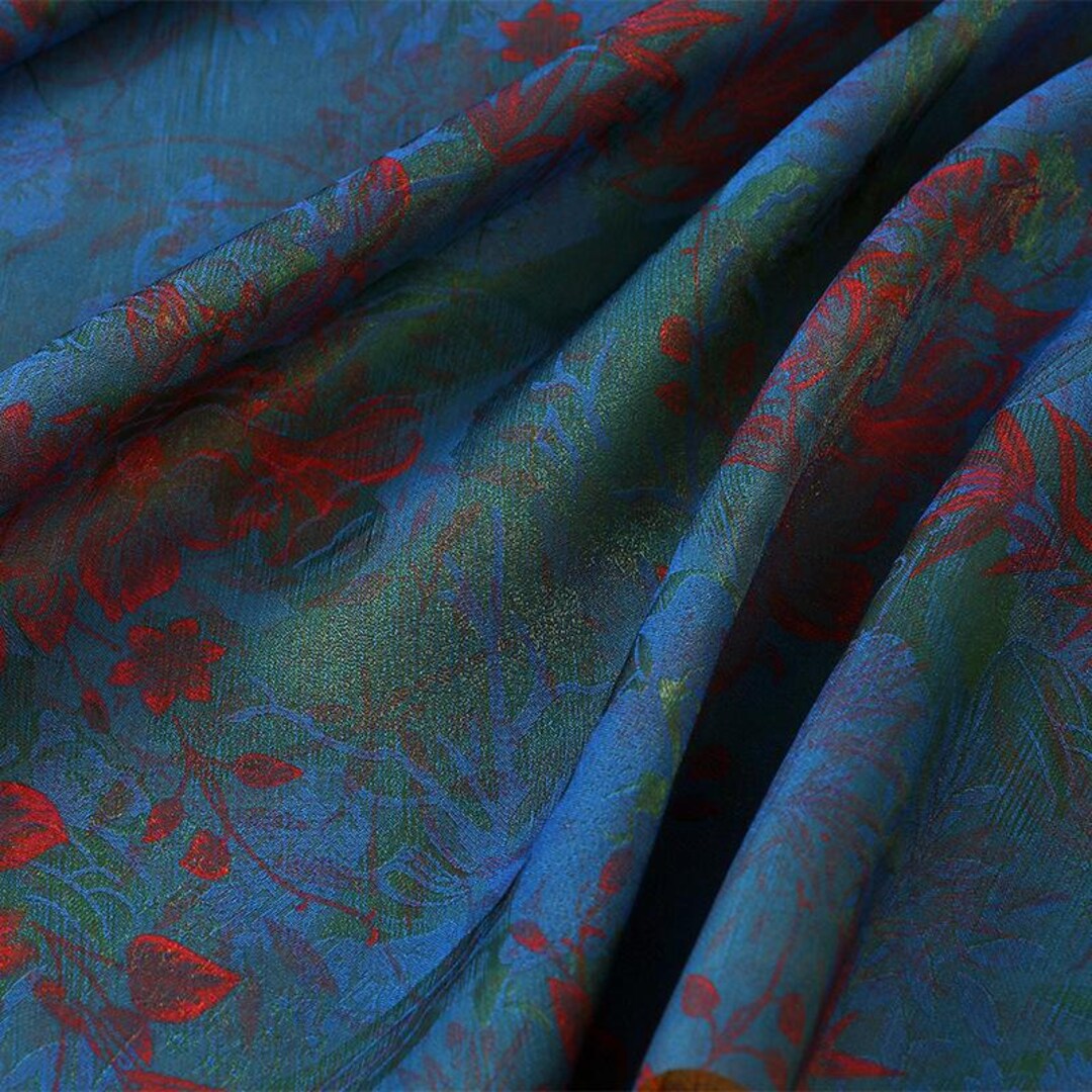 Blue Floral River Print Fabric, Viscose Nylon Blend, 59" Wide - Etsy
