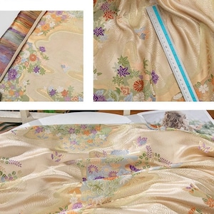 59"w Japanese Classic Pattern, Nishijin Weaving Gold Flower River ...