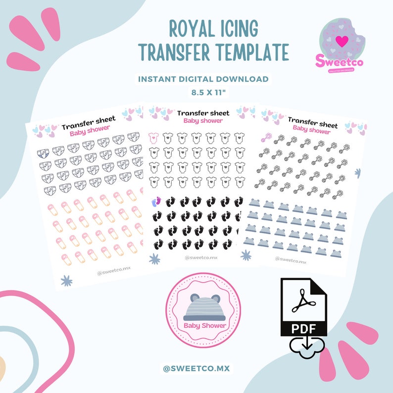 BABY SHOWER Royal Icing Transfer Sheets, Set of 10 Printable Sheets ...