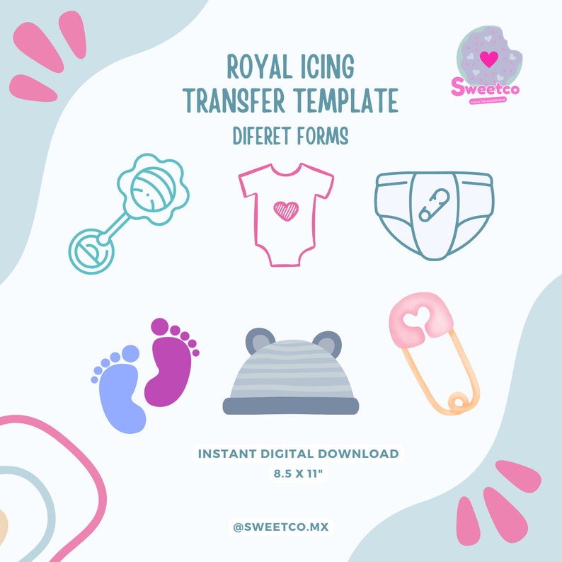 BABY SHOWER Royal Icing Transfer Sheets, Set of 10 Printable Sheets ...