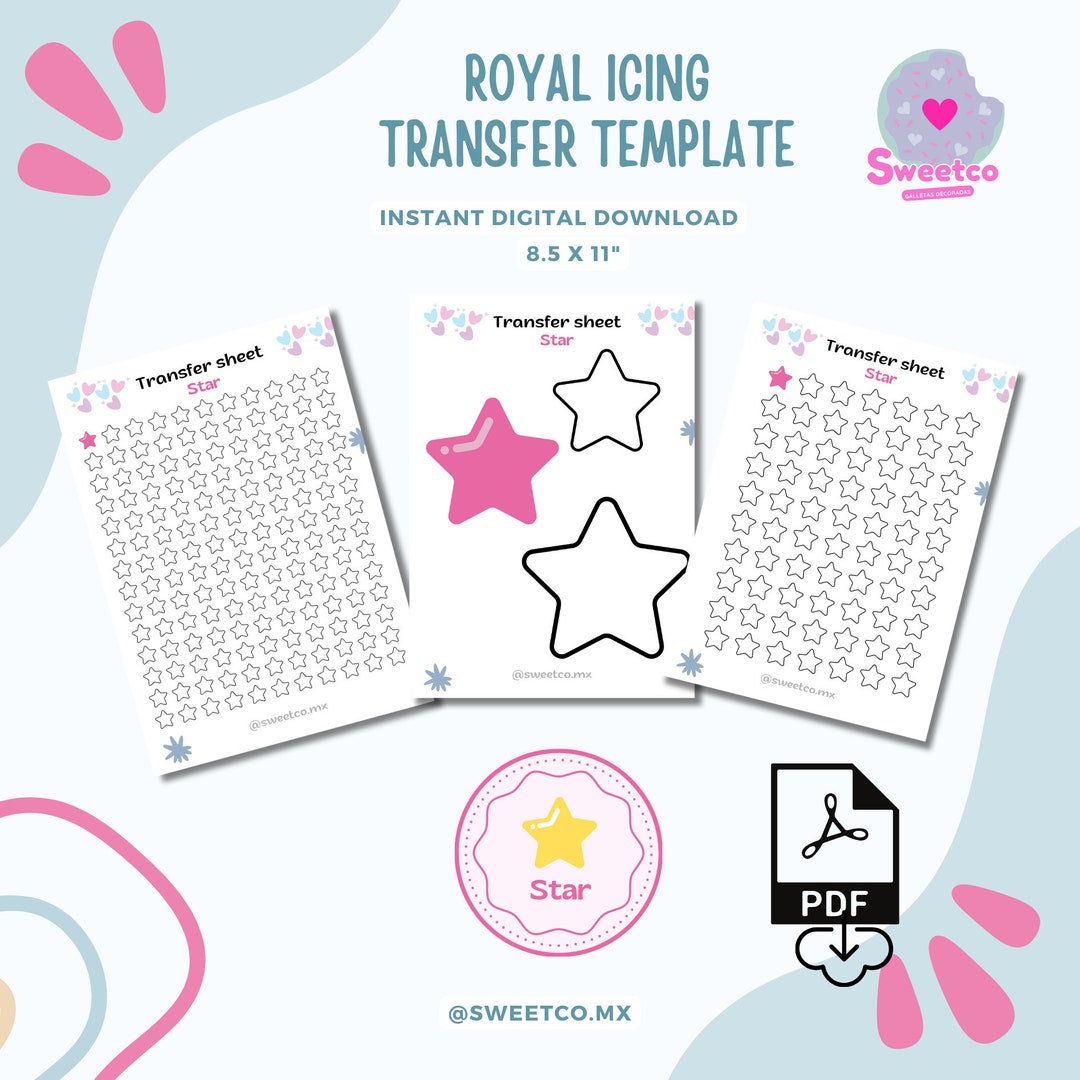 STAR Royal Icing Transfer Sheets, Set of 8 Printable Sheets, Digital ...