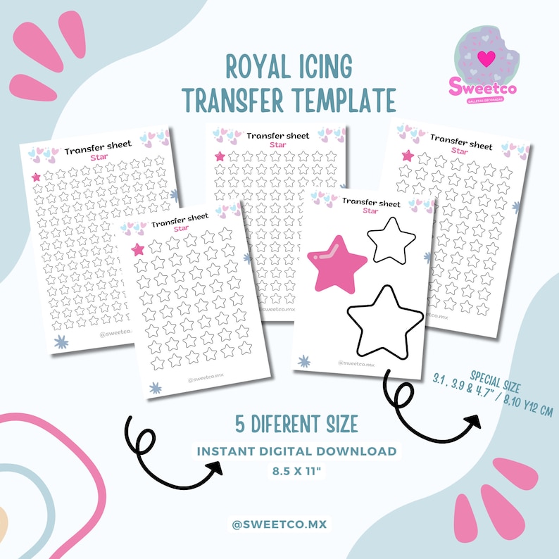 STAR Royal Icing Transfer Sheets, Set of 8 Printable Sheets, Digital ...