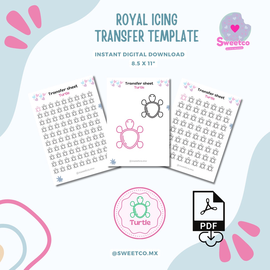 TURTLE Royal Icing,5 Printable Sheets, Digital Download, Turtle, Cookie ...