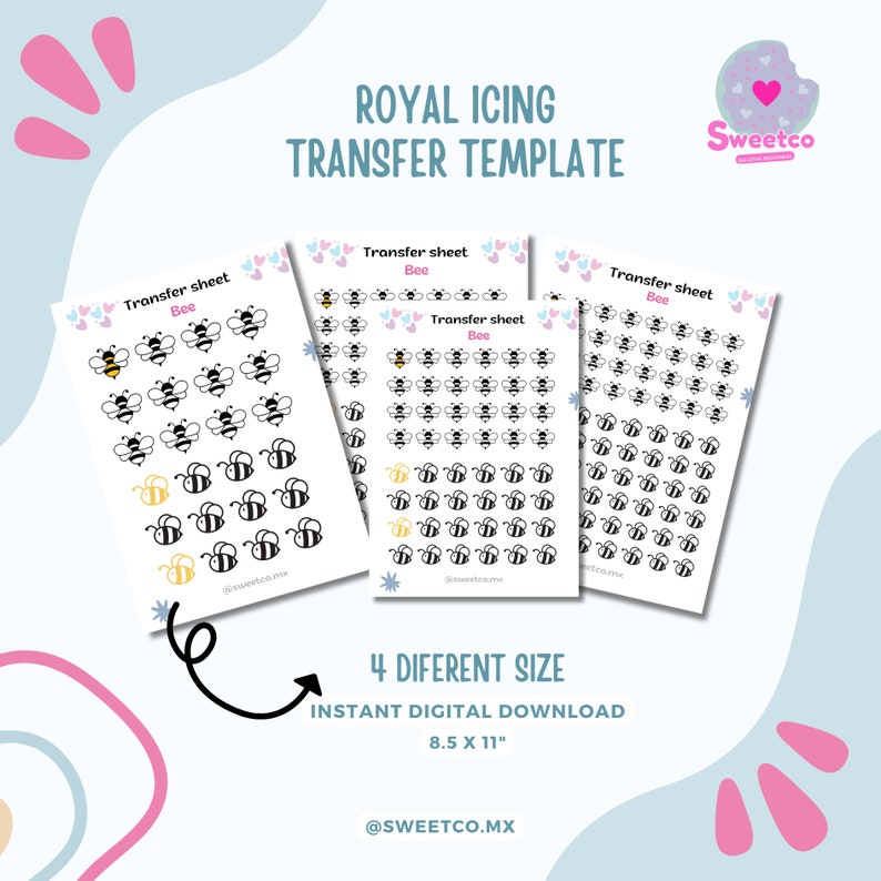 BEE Royal Icing Transfer Sheets, Set of 6 Printable Sheets, Digital ...