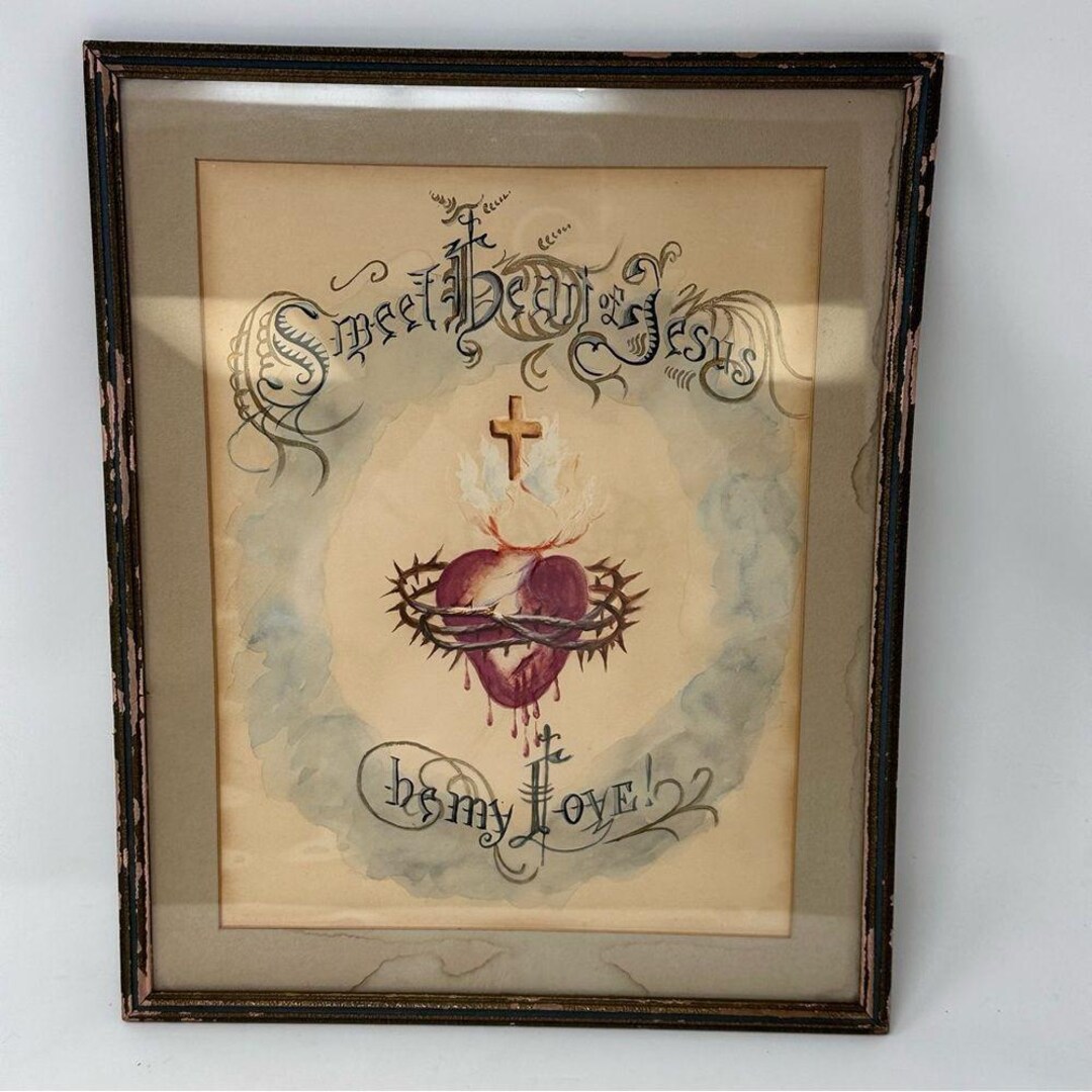 Vintage Sweet Heart of Jesus Bleeding Heart Watercolor - Etsy