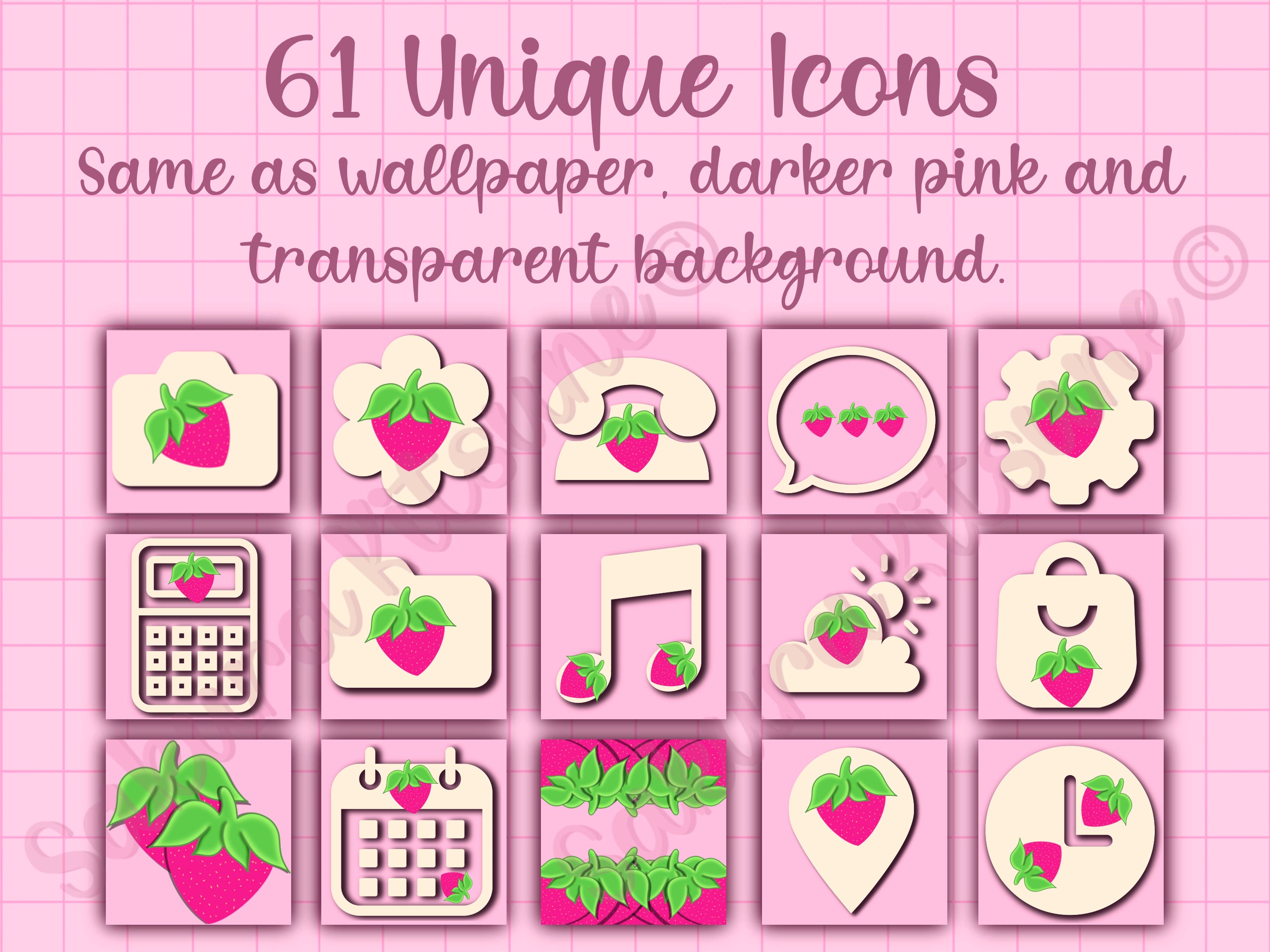 Strawberry Cow Icon Set, Cute Icons, Ios Android App Icons, Pink Icon ...