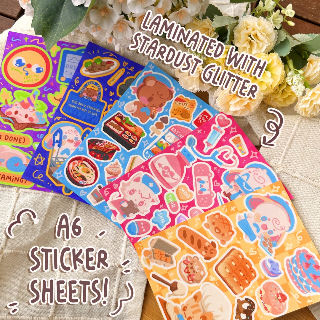 Original Cute Glittery Sticker Sheets by Katsudonno - Etsy