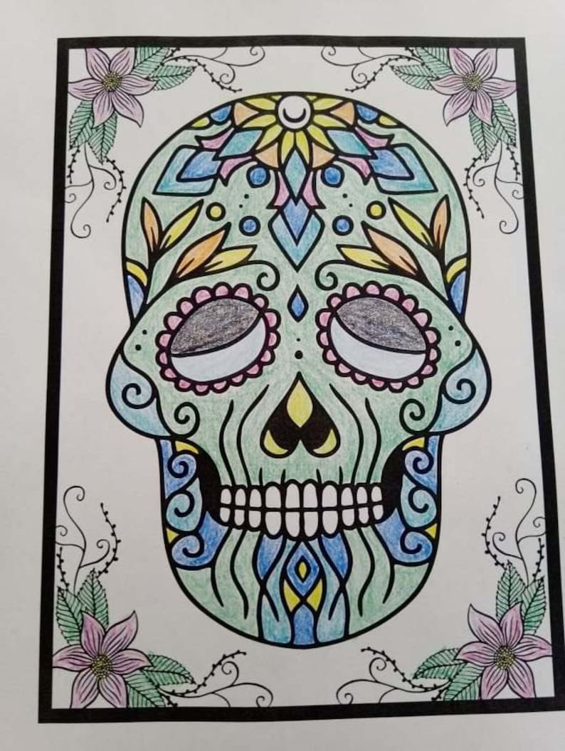 Adult Coloring Page - Dia De Los Muertos - Sugar Skull Coloring Page ...