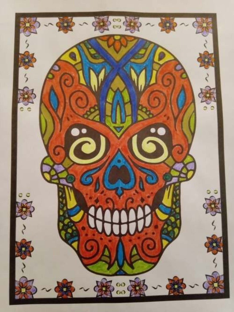 Calavera Scary Coloring Page - Dia De Los Muertos Sugar Skull Coloring ...