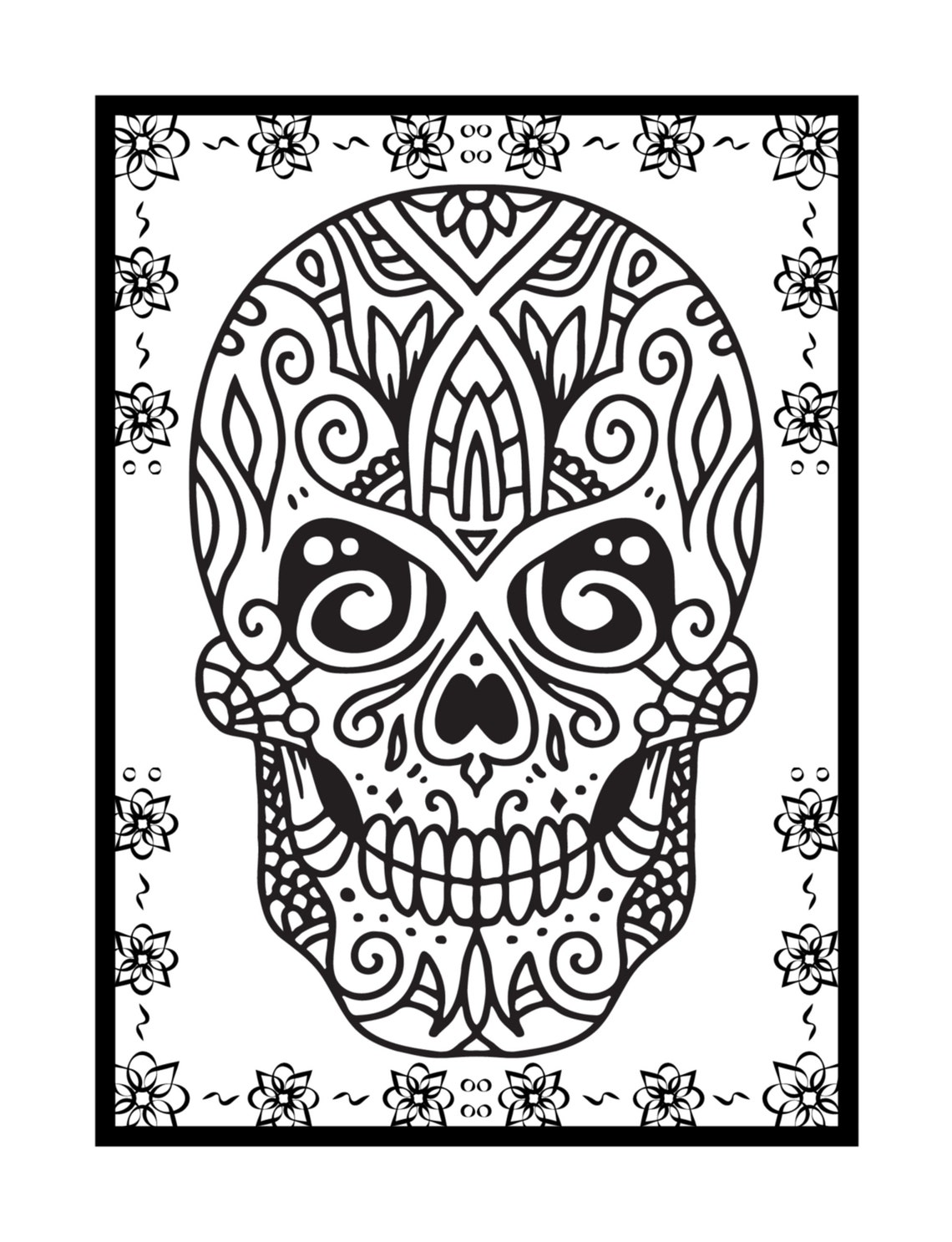 Calavera Scary Coloring Page - Dia De Los Muertos Sugar Skull Coloring ...