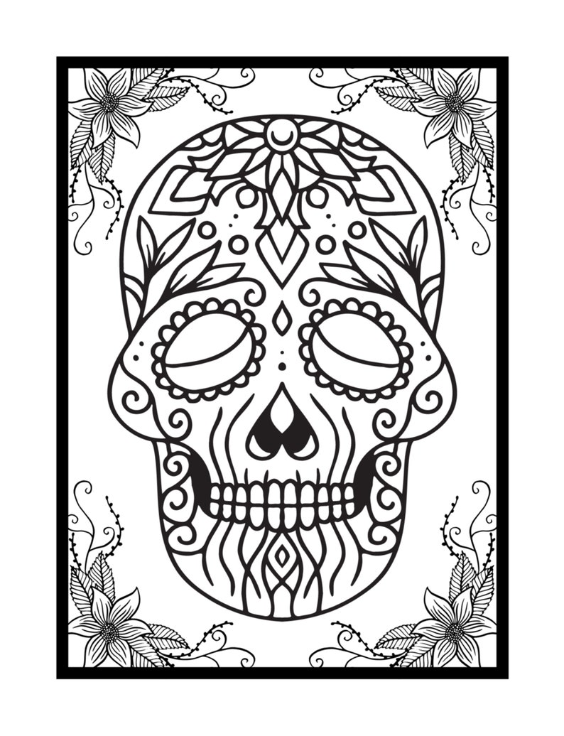 Adult Coloring Page - Dia De Los Muertos - Sugar Skull Coloring Page ...
