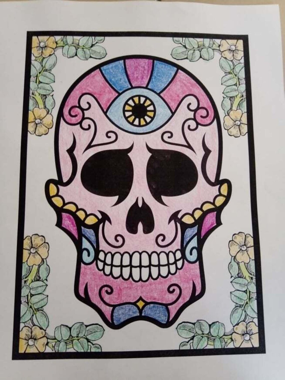 Sugar Skull Fun Coloring Page - Mexican Skull Color Page - Adult ...