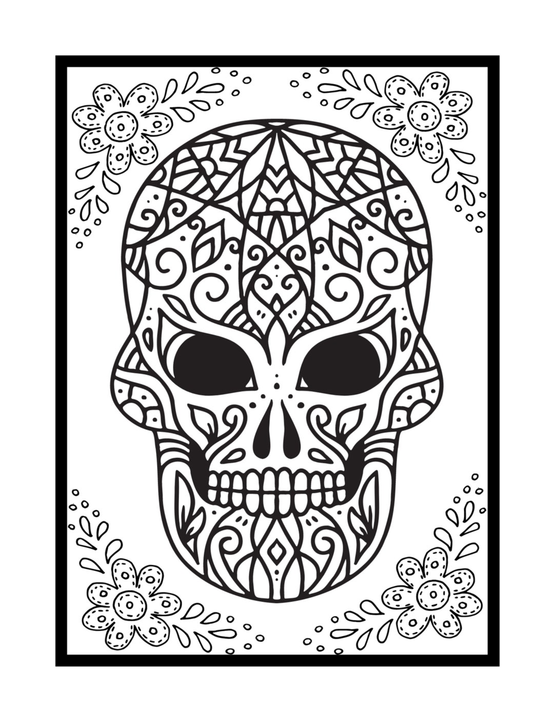 Sugar Skull Decor Scary Coloring Page - Sugar Skull Adult Color - Dia ...