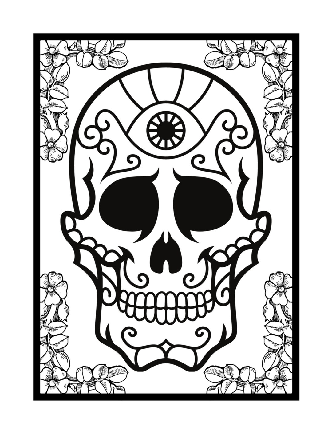 Sugar Skull Fun Coloring Page - Mexican Skull Color Page - Adult ...