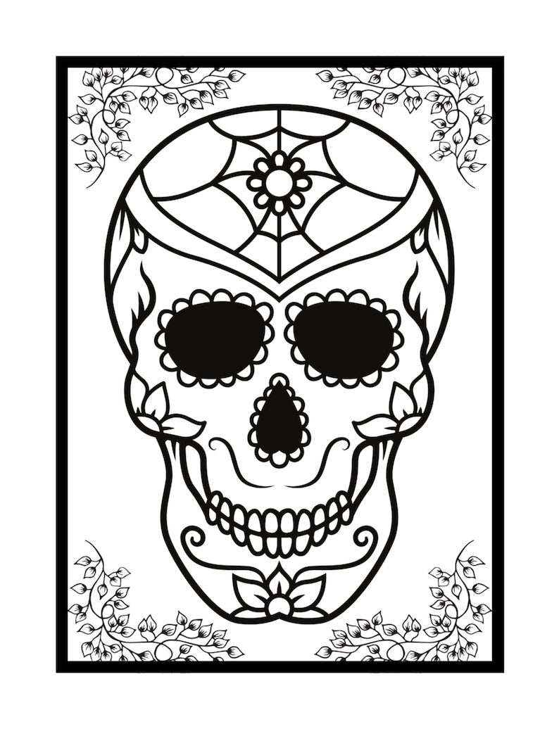 Sugar Skull Adult Coloring Page - Mexican Skull Coloring for Adults ...