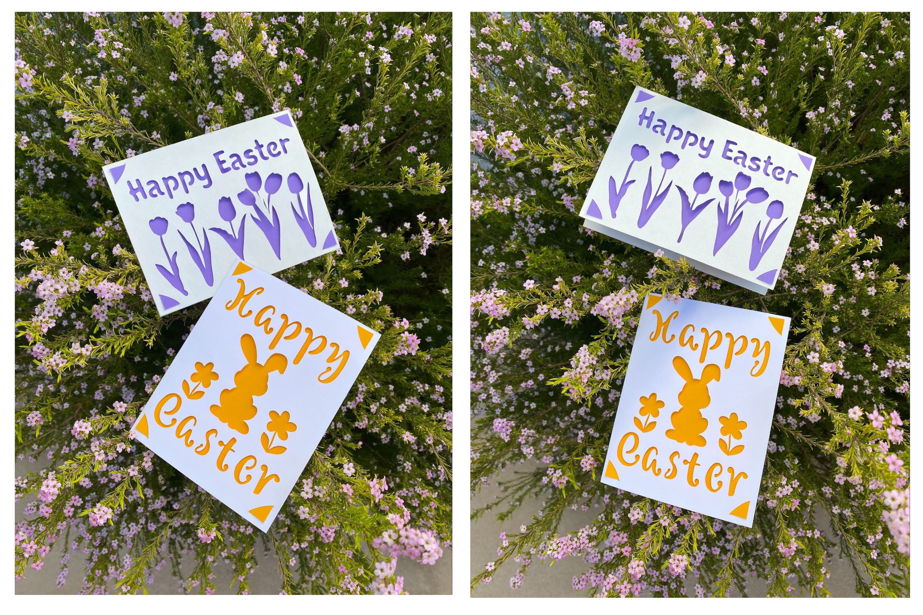 Happy Easter Insert Cutting Cards, SVG Template File With Bunny and ...