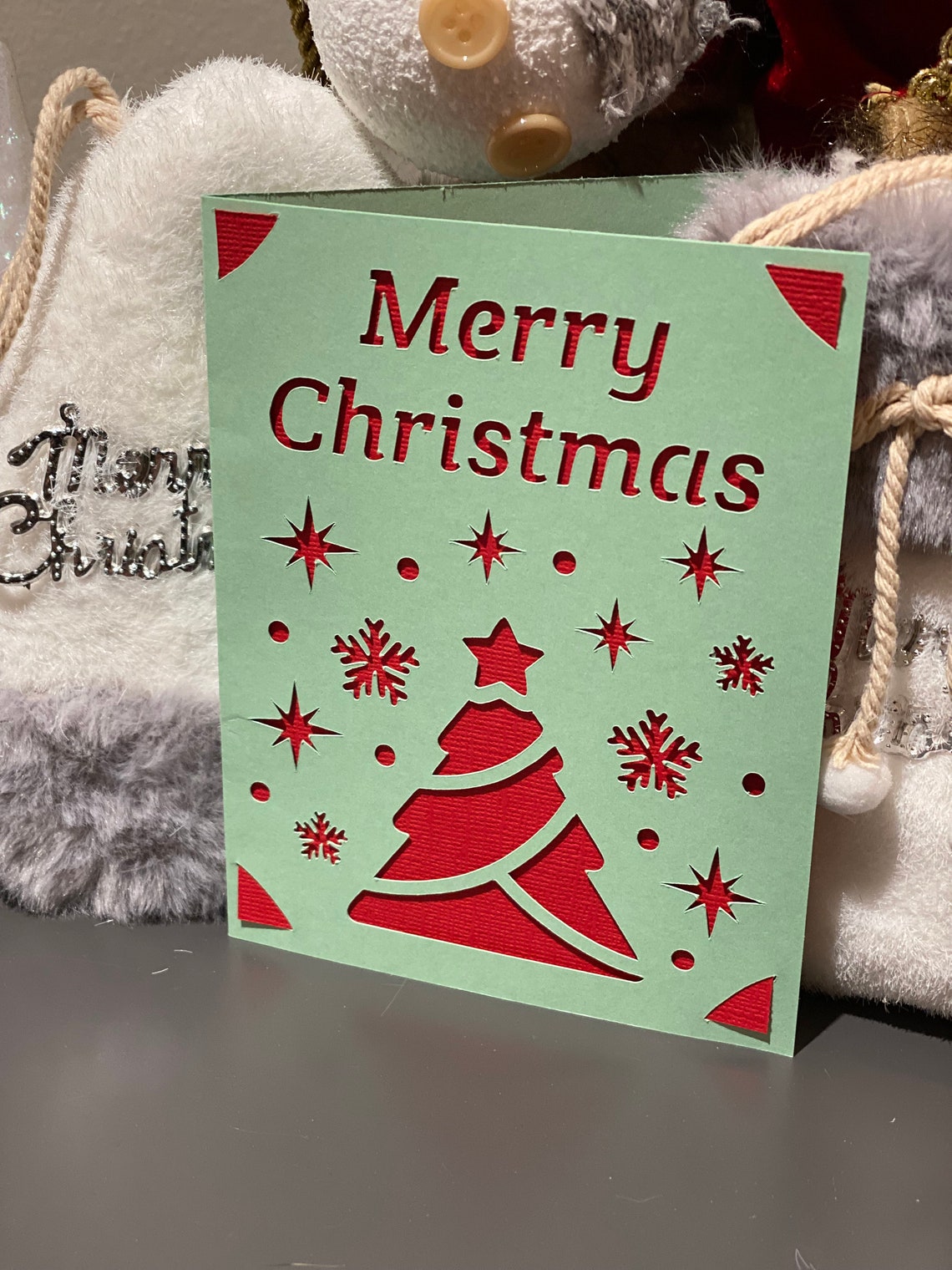 Merry Christmas Tree Card SVG Template Cut File Greeting Card - Etsy