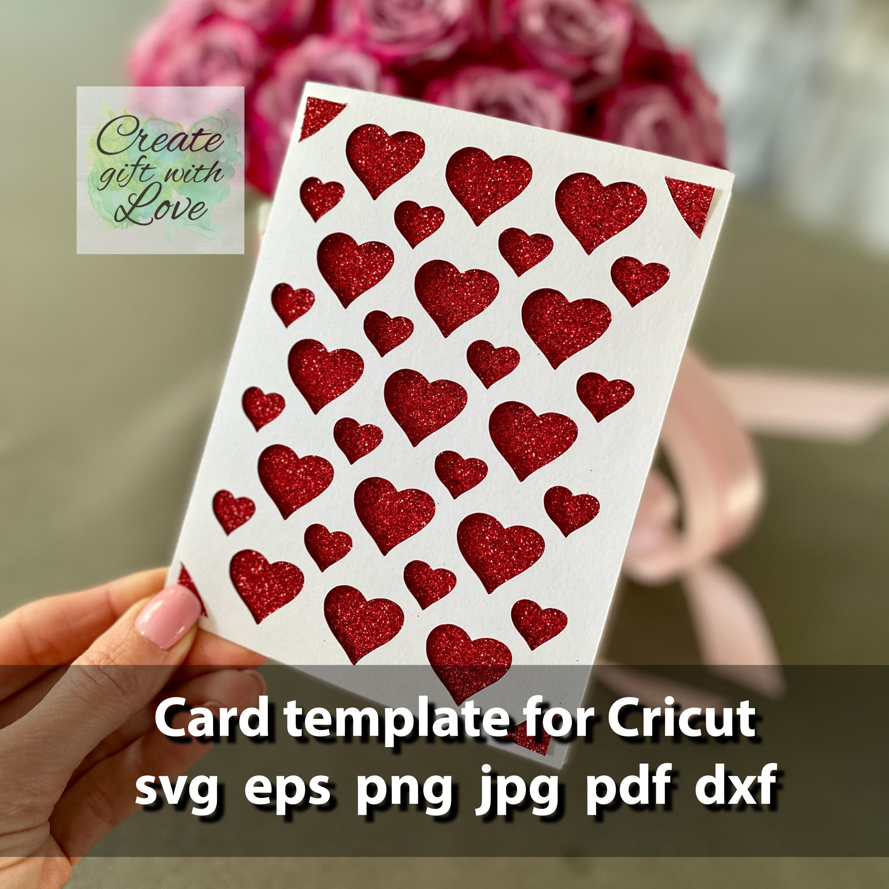 Card SVG Template Cut File With Hearts for Cricut Joy. - Etsy