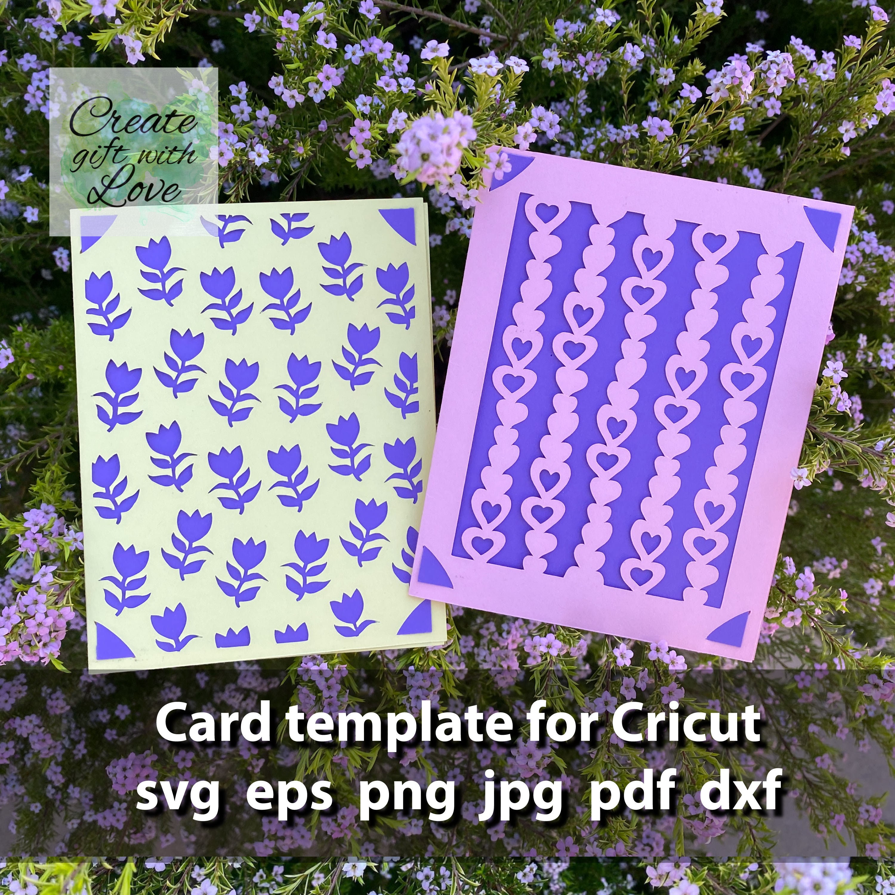 Cards SVG Template Cut File With Flowers Tulips and Hearts for - Etsy