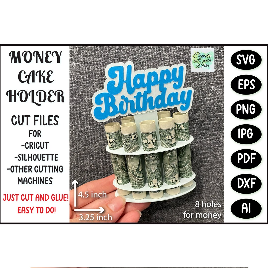 Birthday Money Cake SVG. Cardstock Money Holder. SVG Template Cut File ...