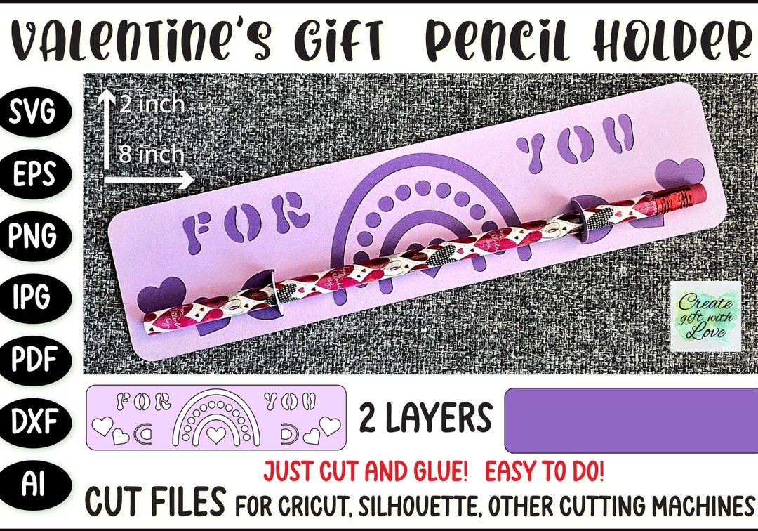 Pencil Holder Valentine Card. Classroom Swapping Cards. Valentine SVG ...