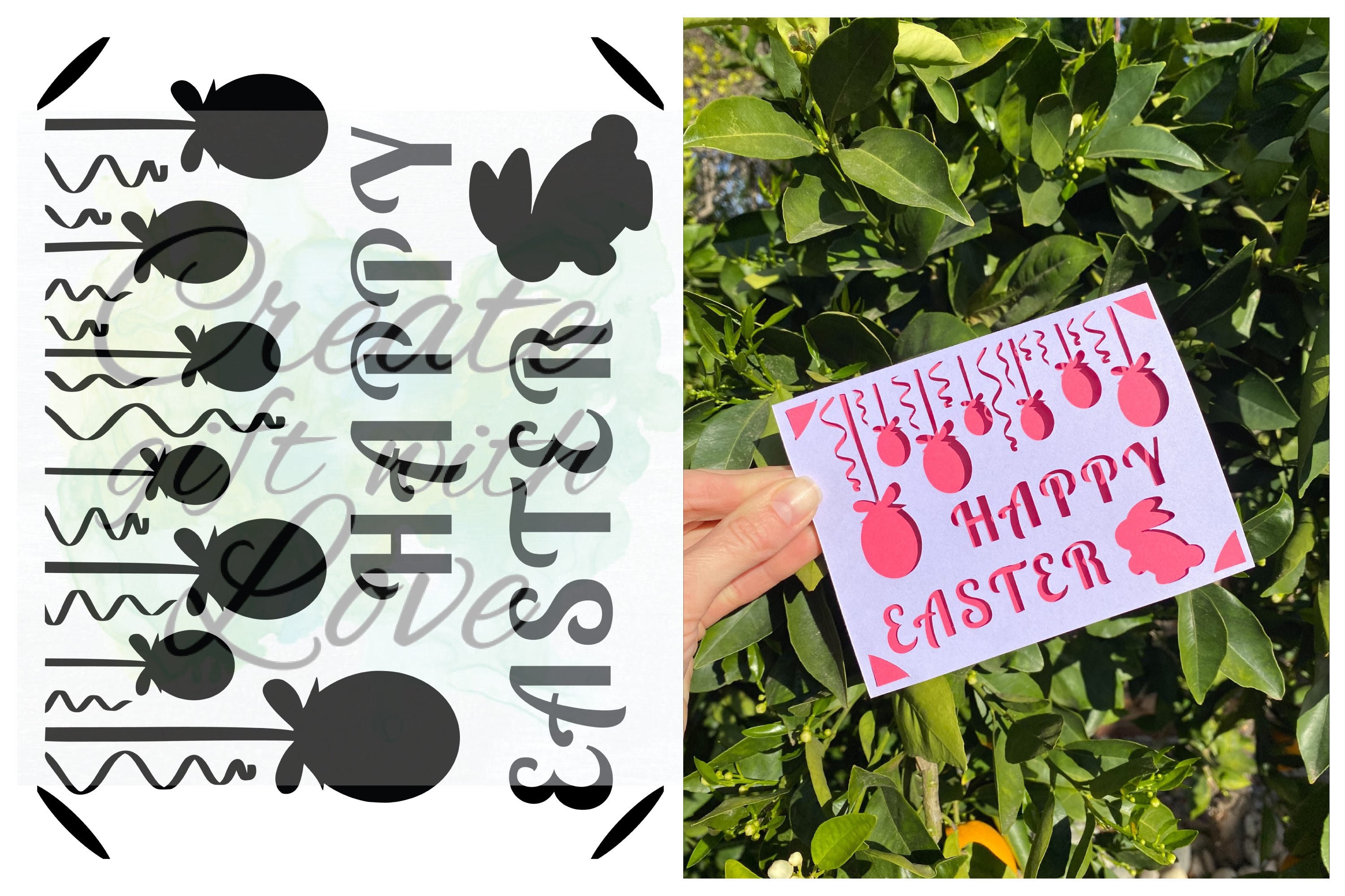 Happy Easter Insert Cutting Card, SVG Template File With Bunny and Eggs ...
