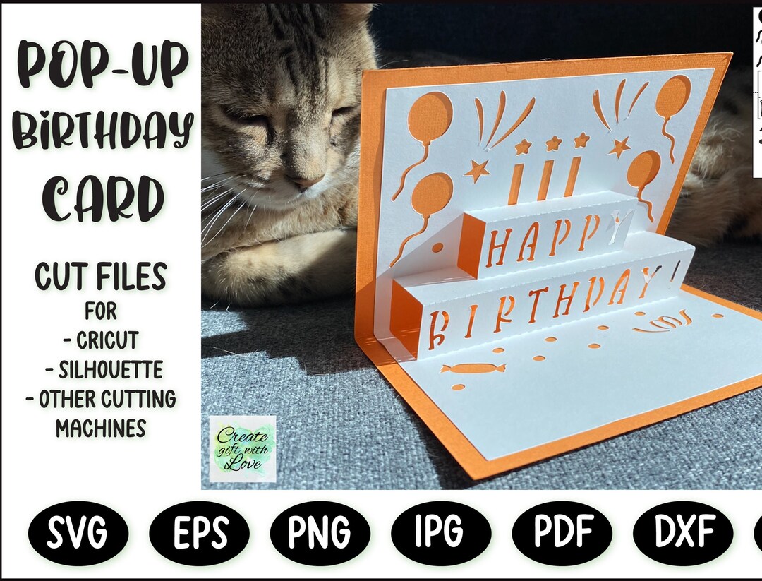 DIY Pop-up Happy Birthday Card. Silhouette. Card Template | SVG & PDF ...
