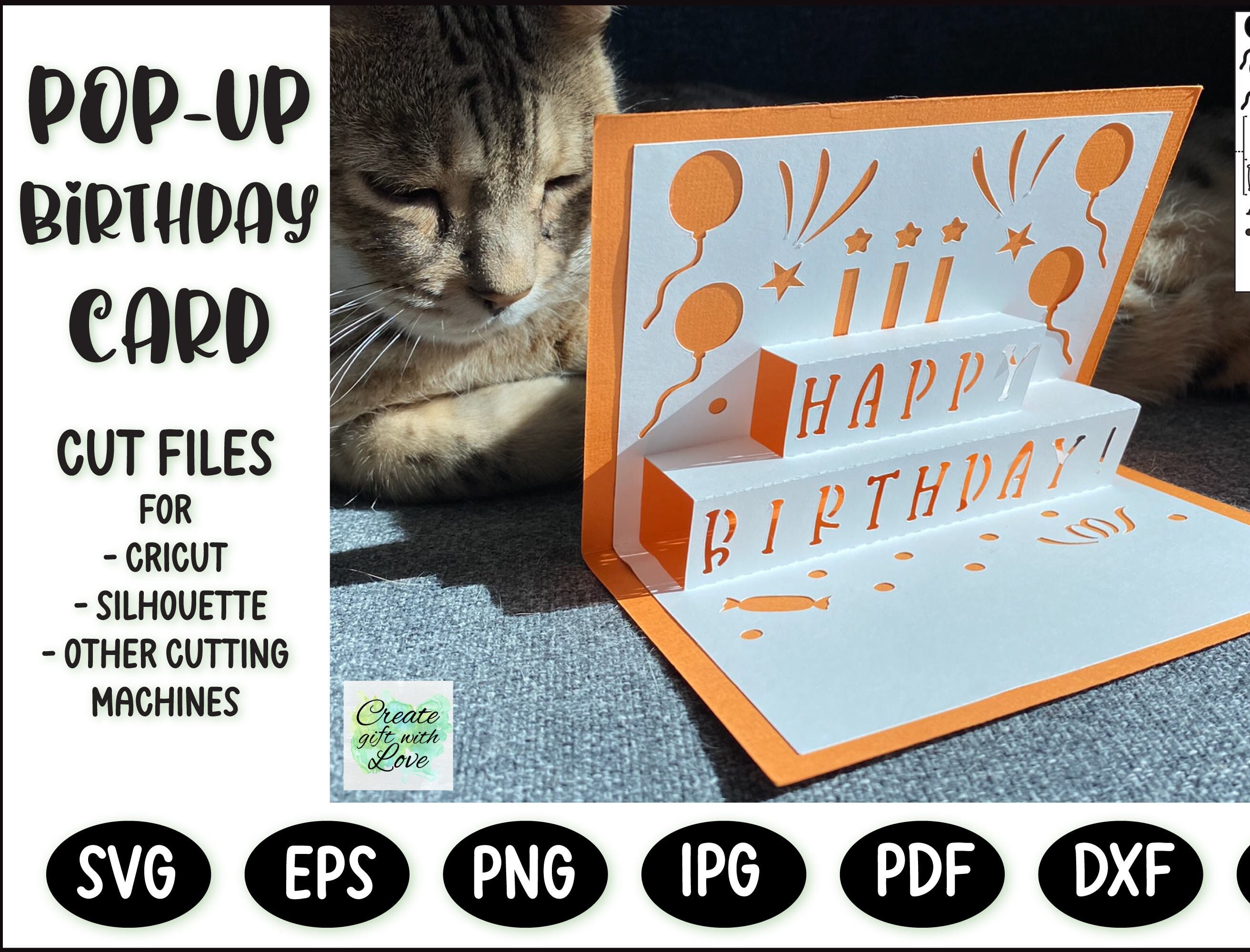 Carte de joyeux anniversaire pop-up DIY. Silhouette. Modèle de carte ...