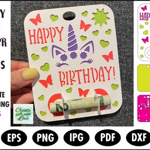 Money Card SVG, 6 Pc, Gift Holder on Birthday, Mini Bundle. Happy ...